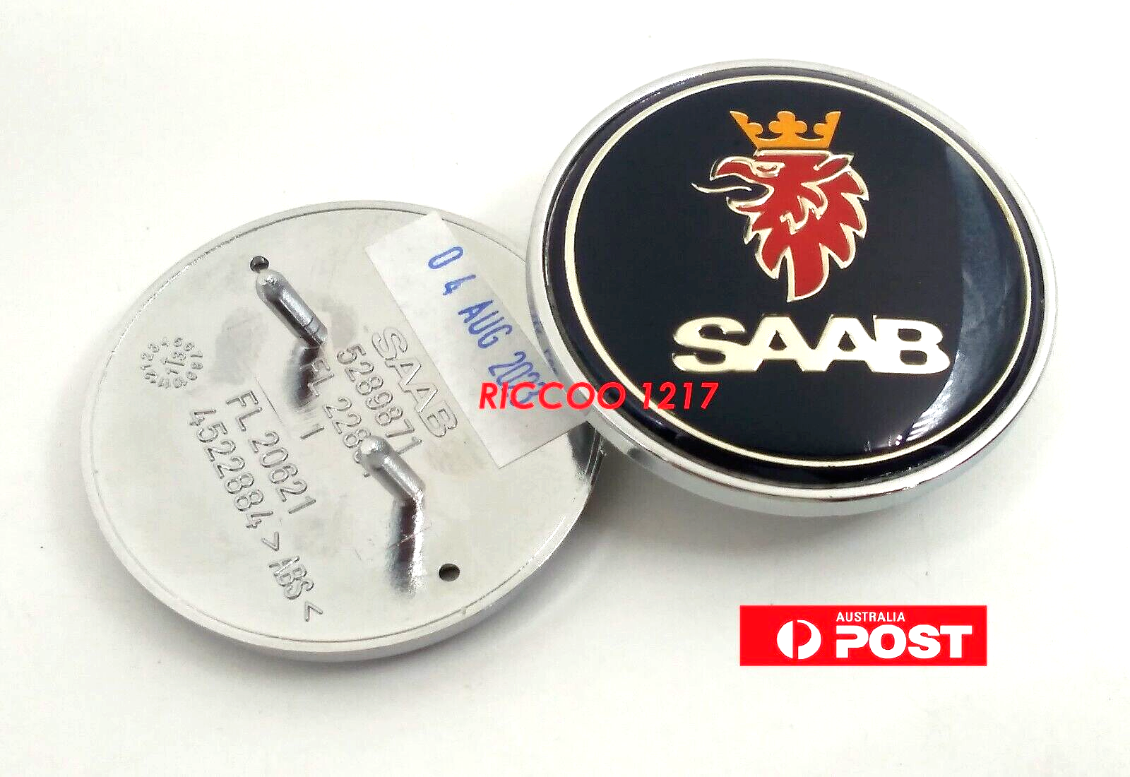 SAAB 50mm dark blue front bonnet badge 50mm complete 900 & 9000 5289871 ...