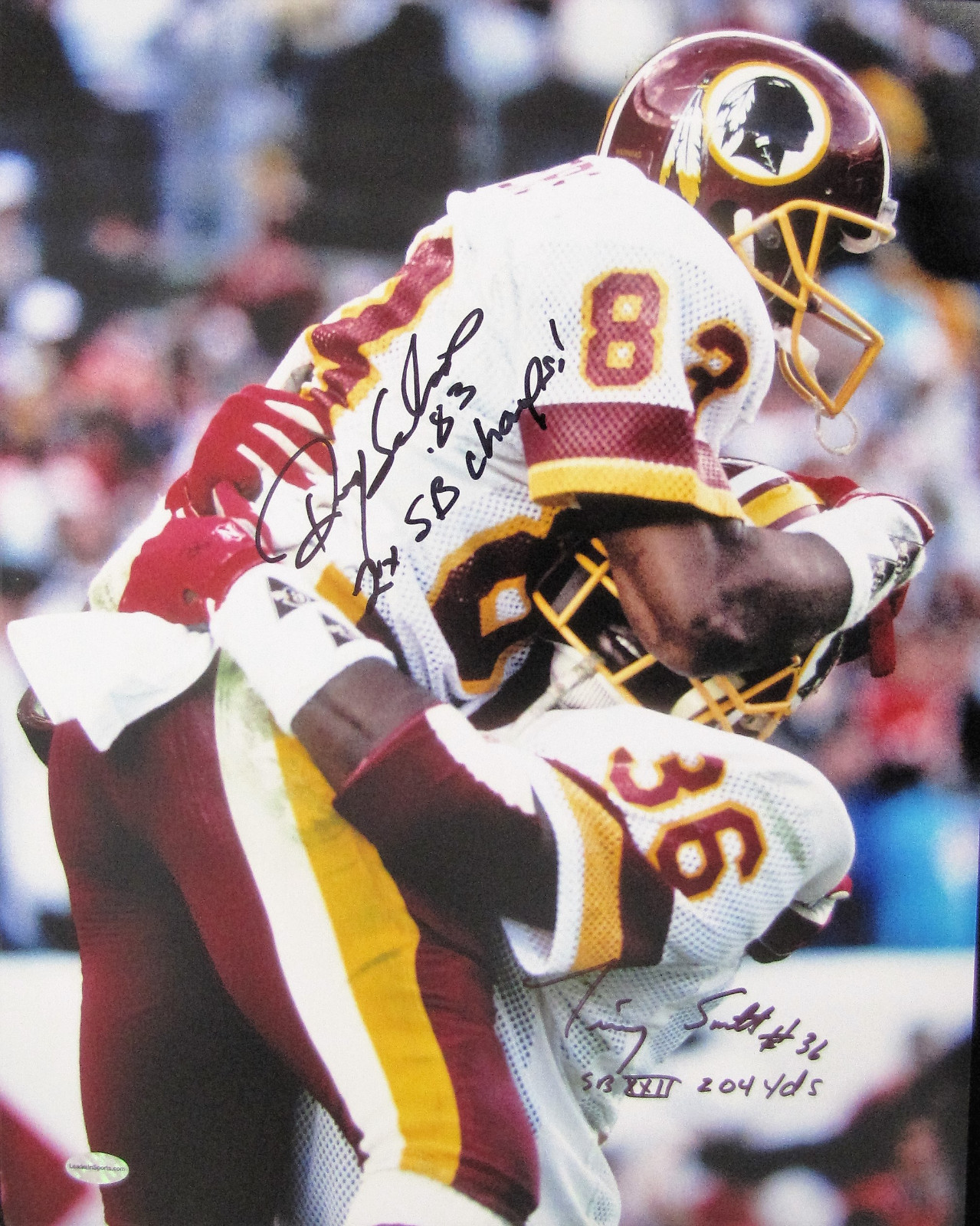 Ricky Sanders & Timmy Smith Dual Signed 11x14 Washington Redskins w ...