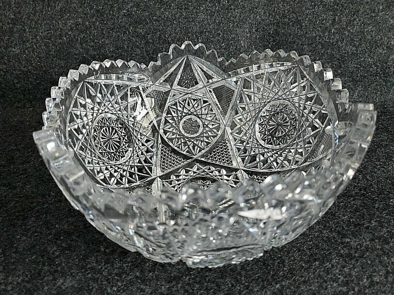 Lead Crystal Bowl Hand Cut Scalloped Saw Tooth Rim | eBay