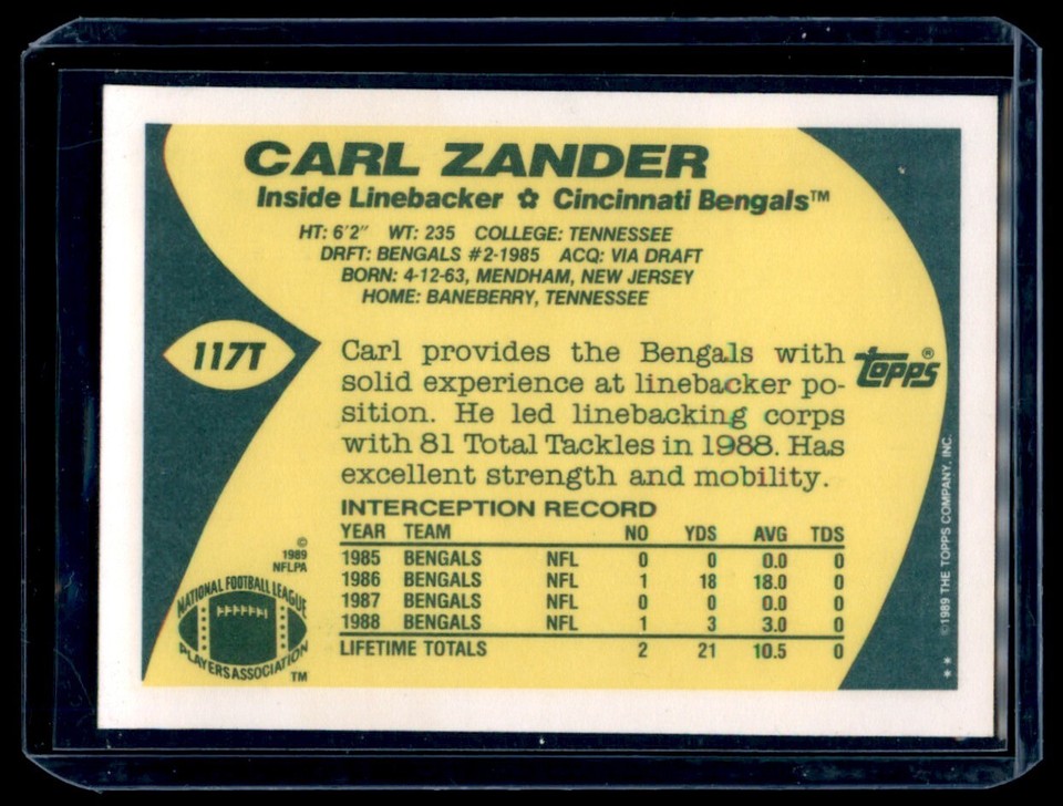 1989 Topps Traded Carl Zander 1036 Cincinnati Bengals #117T | eBay
