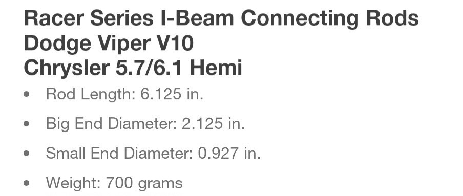 Lunati Racer Series I-Beam Connecting Rods 6.125 5.7 and 6.1 hemi | eBay