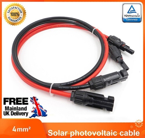 3M PAIR BLACK+RED SOLAR PV PANEL CABLE EXTENSION LEADS WIRE 4mm² WITH ...