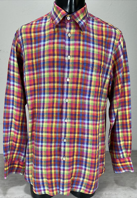 Scott Barber Long Sleeve Linen Shirt Sz M Plaid | eBay