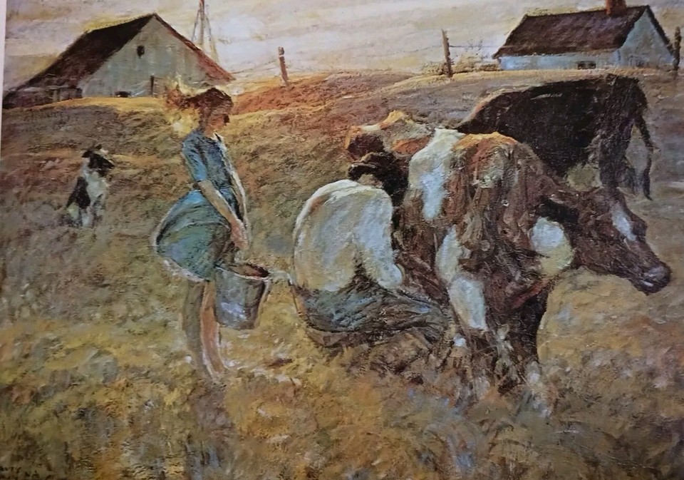 Harvey Dunn Milking A Cow Print | eBay