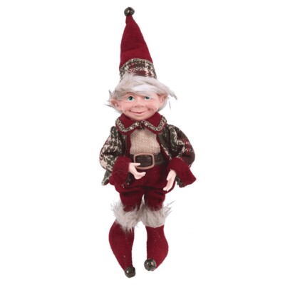 Red Christmas Elf Figurine 30cm Mantlepiece Xmas Velvet Festive Decor ...