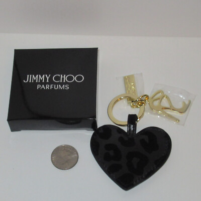 NEW Jimmy Choo Parfumes Animal Print Black Heart Golden Shoe Key Chain ...