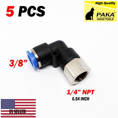 5pcs Pneumatic Female Elbow Connector Tube OD 3/8" X NPT 1/4" Push In ...