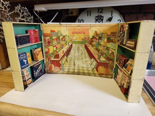 Old 1930s Tin Wolverine Toy General Store Grocery + Sample Food Boxes ...