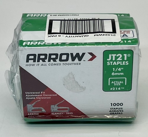 6 Packages Arrow JT21 Staples 1/4 6mm Universal Fit 1000 Staples Per ...