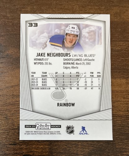 2024-25 O-Pee-Chee Platinum Rainbow Parallel Jake Neighbours #33 St ...