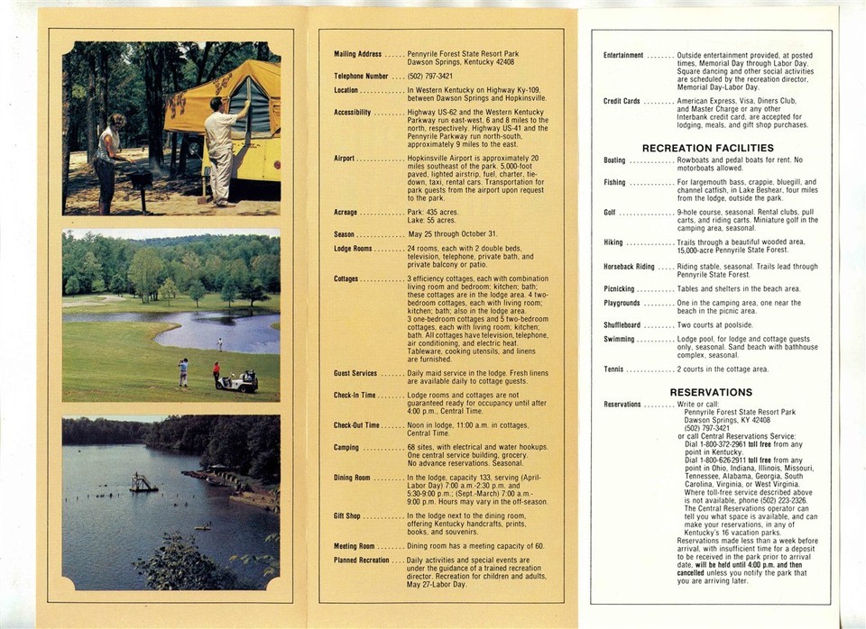Pennyrile Forest State Park Brochure Dawson Springs Kentucky 1960's | eBay