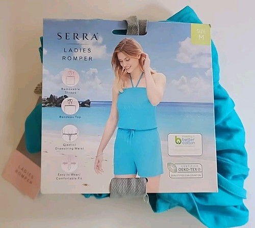 SERRA Womens Blue Romper, Bandeau Top, Removable Straps, Elastic Waist ...