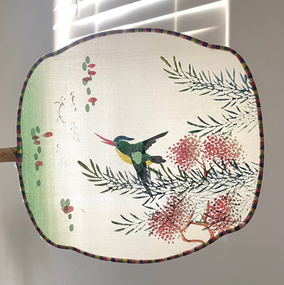 Vintage Chinese Hand Painted Stretched Silk Bamboo Handle Fan | eBay