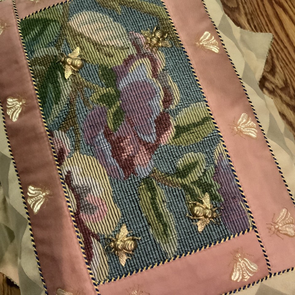 Pillow Throw Honey Bees Brass Floral Tapestry Plaid Multi Color | eBay
