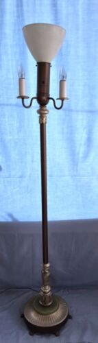 Antique Vintage Art Deco Candelabra Torchiere Floor Lamp Rewired Green ...