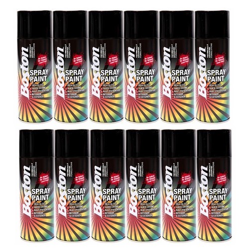 Boston Gloss Black Spray Paint Can 250g High Gloss Rust Protection (12 ...