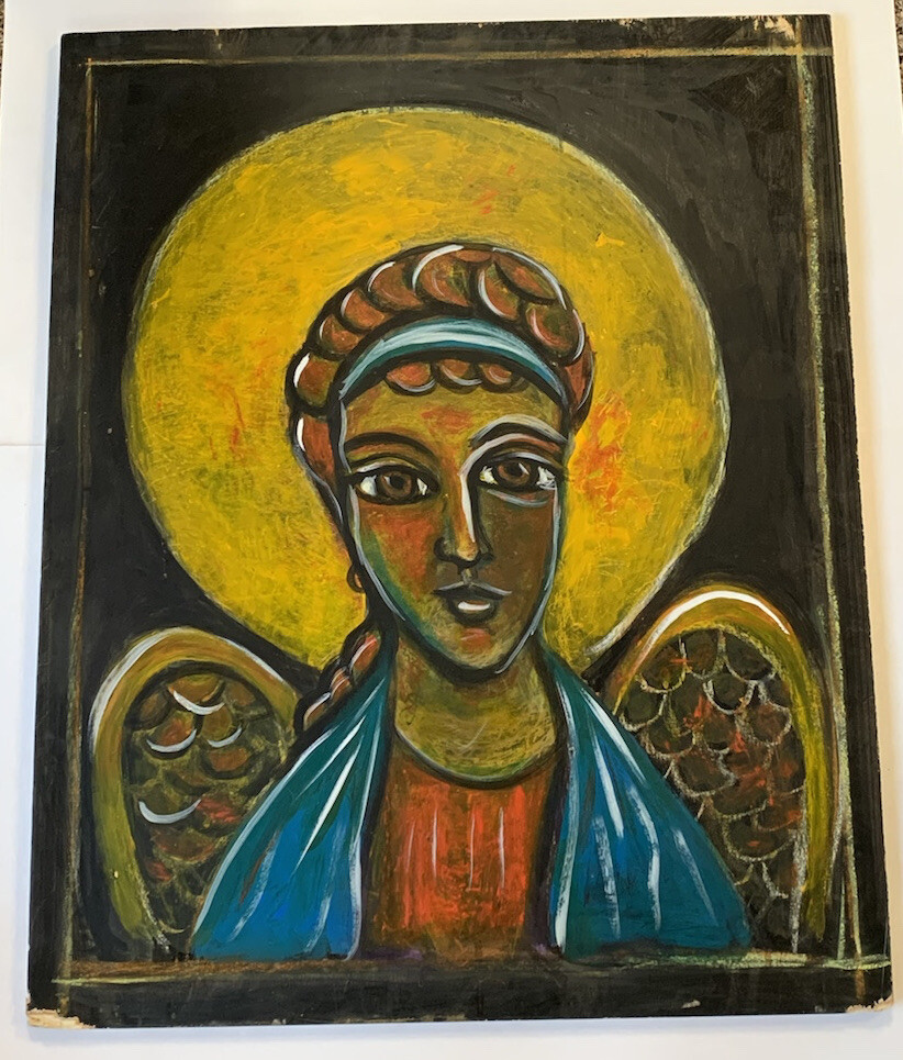 Original Painting Angel Religious Worship Heaven On Wood By Gregory ...