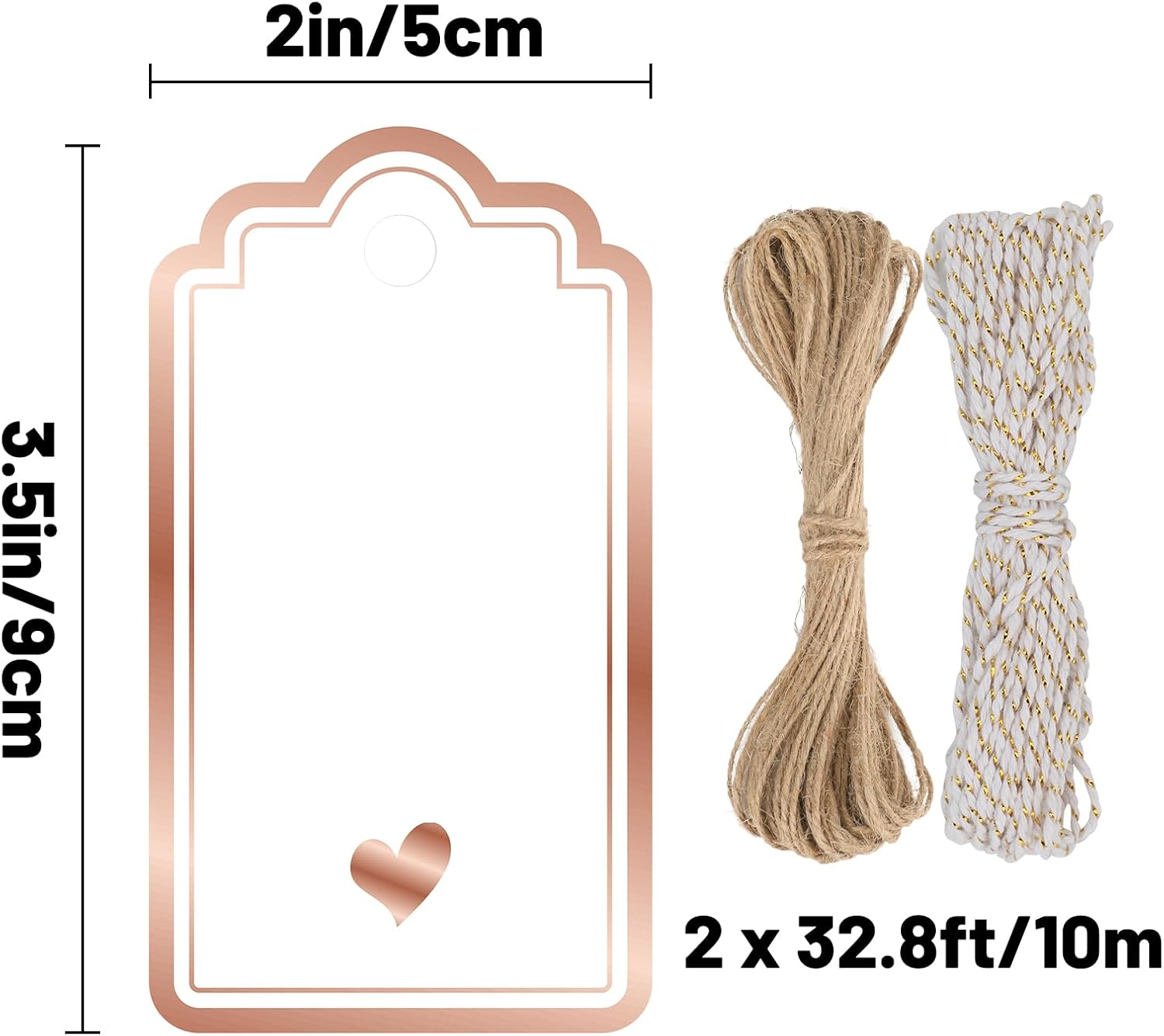 Gift Tags with String Attached - 100PCS Foil Rose Gold Heart Paper Tags ...