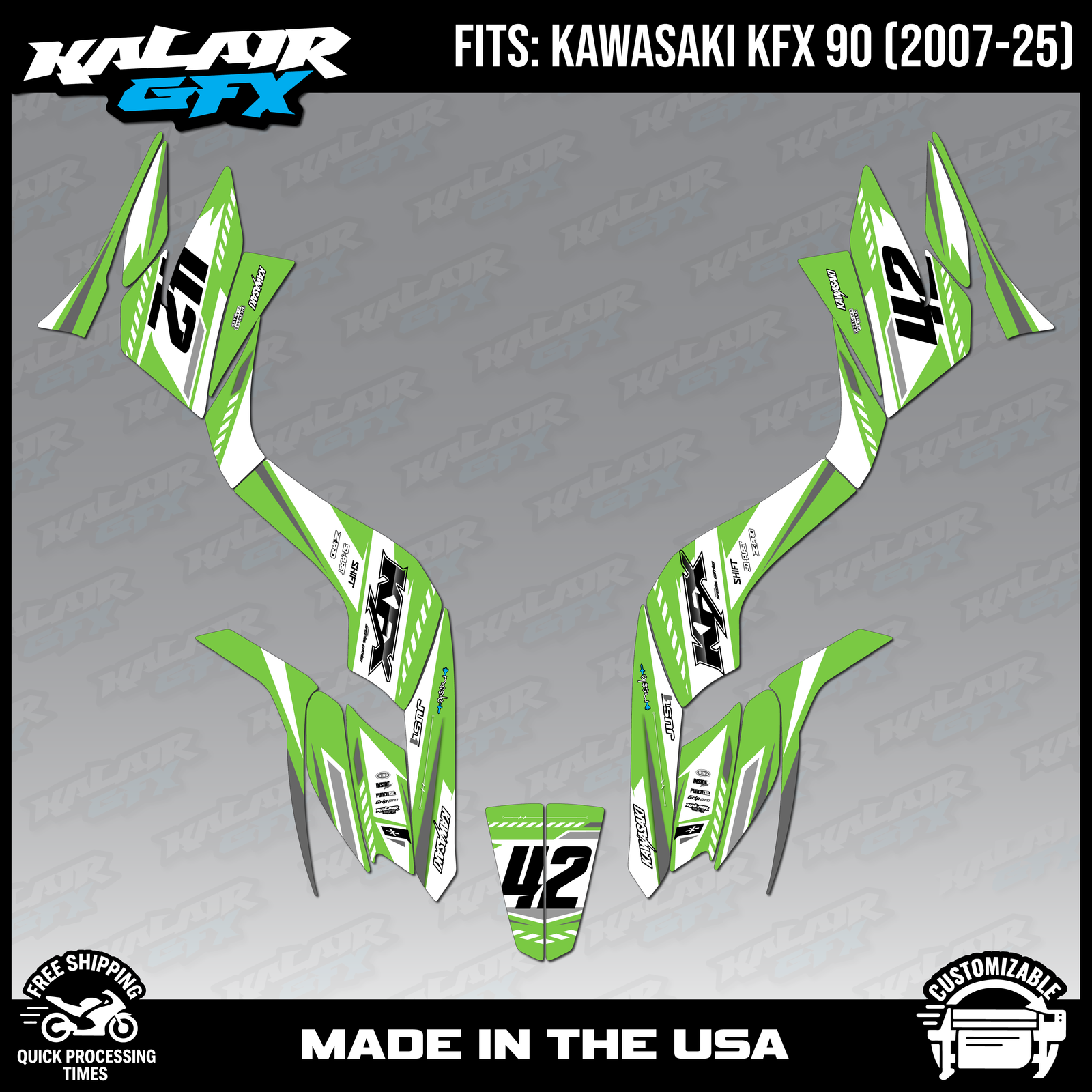 Graphics Kit for KAWASAKI KFX 90 (2007-2025) Lethal Series - Green | eBay
