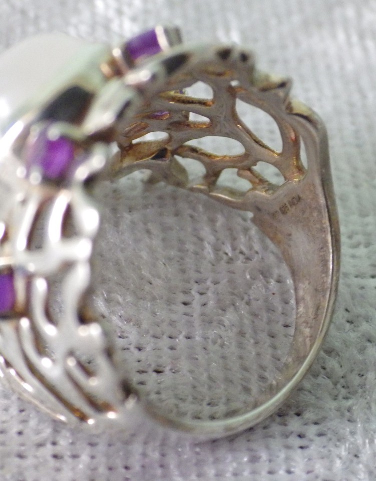 Rainbow moonstone amethyst sterling silver ring designer PTI filigree ...