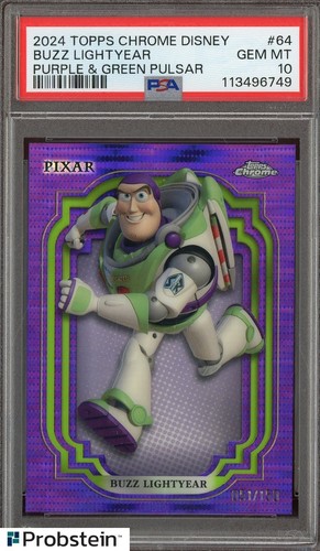 2024 TOPPS CHROME DISNEY 64 BUZZ LIGHTYEAR PURPLE & GREEN PULSAR PSA 10 ...