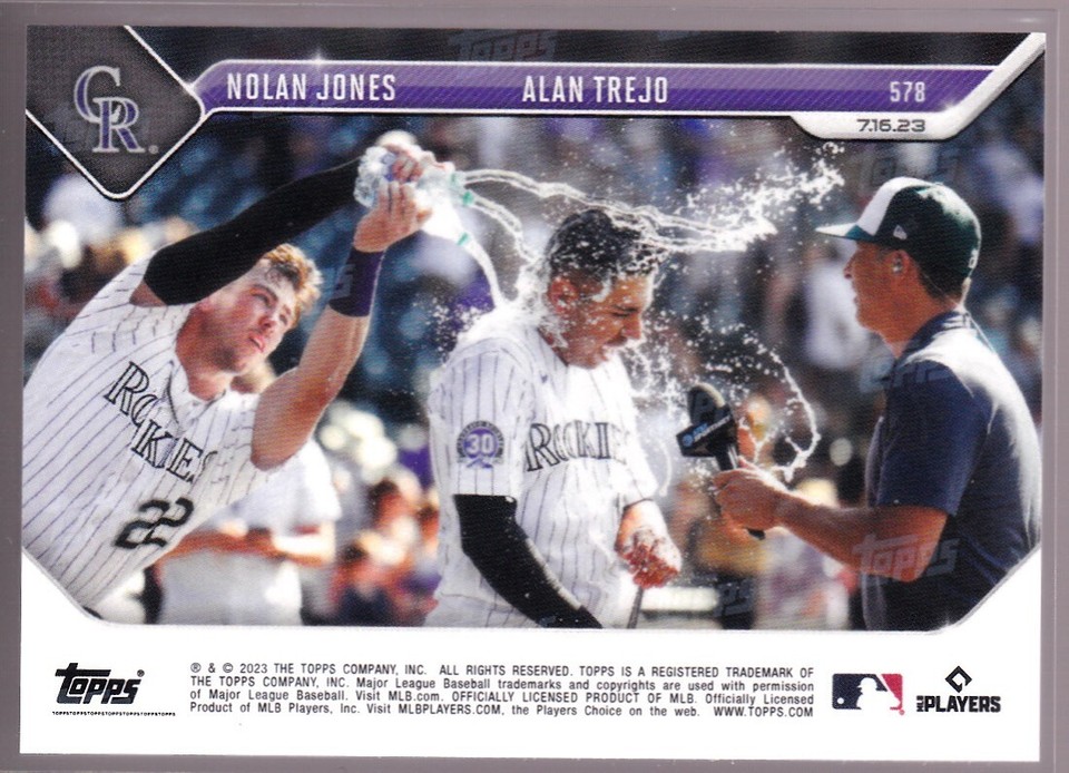 Nolan Jones Alan Trejo Colorado Rockies Walk-Off 2023 Topps Now #578 ...