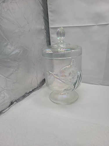 FENTON Christmas Gift Clear Carnival 1985 CHESSIE CAT FOOTED COMPOTE ...