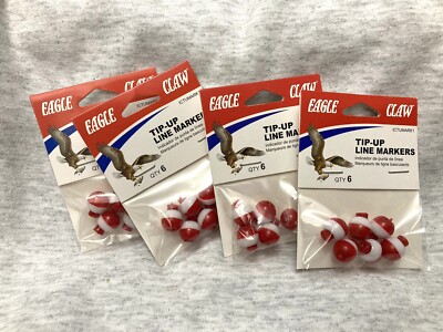 Lot of 4 | EAGLE CLAW 1/2" Tip-Up Line Markers (Red/White Snap-On ...