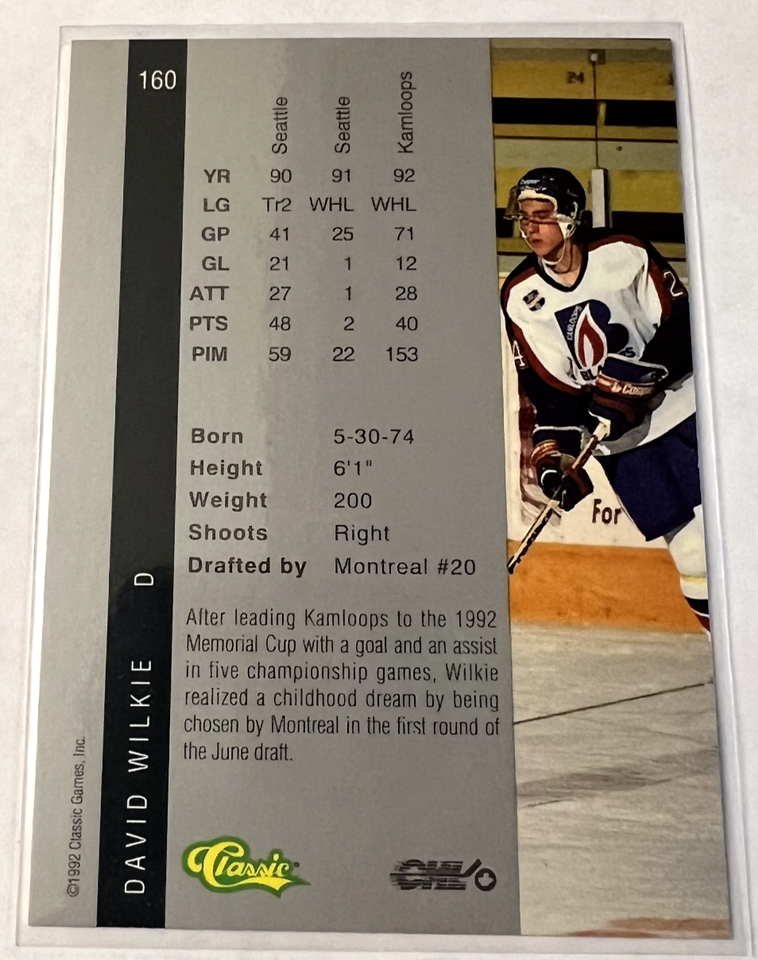 1992 Classic Games Four Sport Draft Picks Collection #160 David Wilkie ...