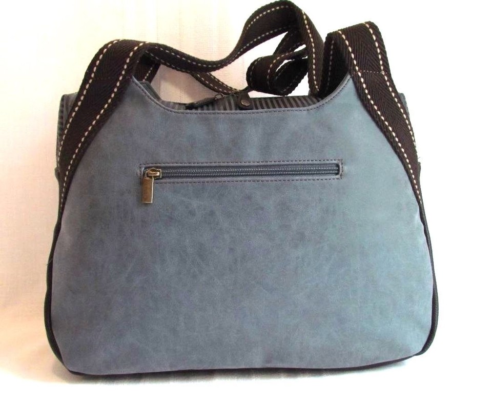 New Chala Handbag Bowling Zip Tote FAT CAT Large Bag Indigo Blue ...