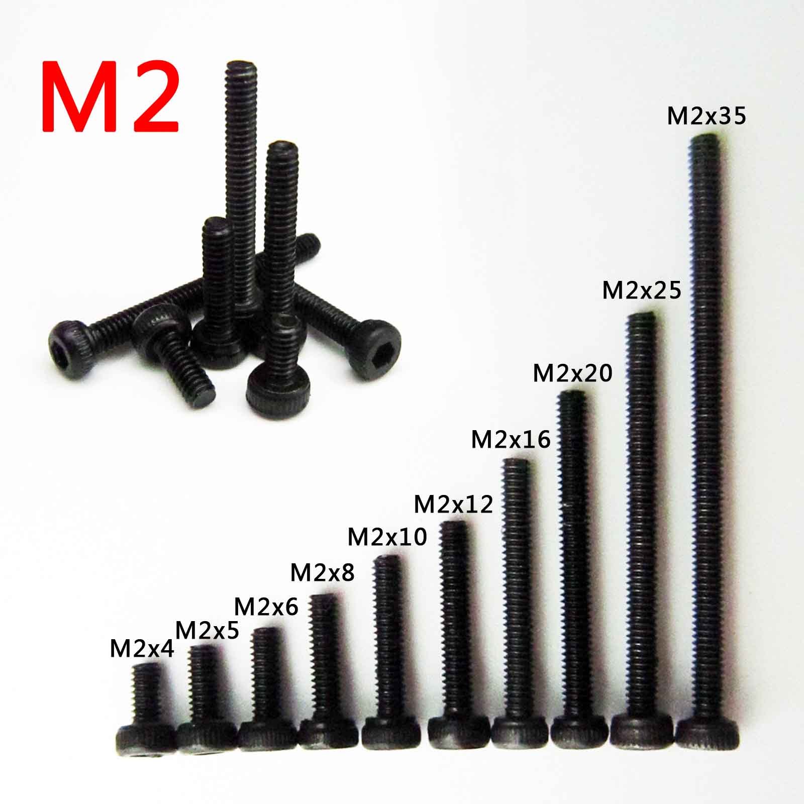 25/50pcs Black Steel Metric Thread M2 Hexagon Hex Socket Cap Head Screw ...