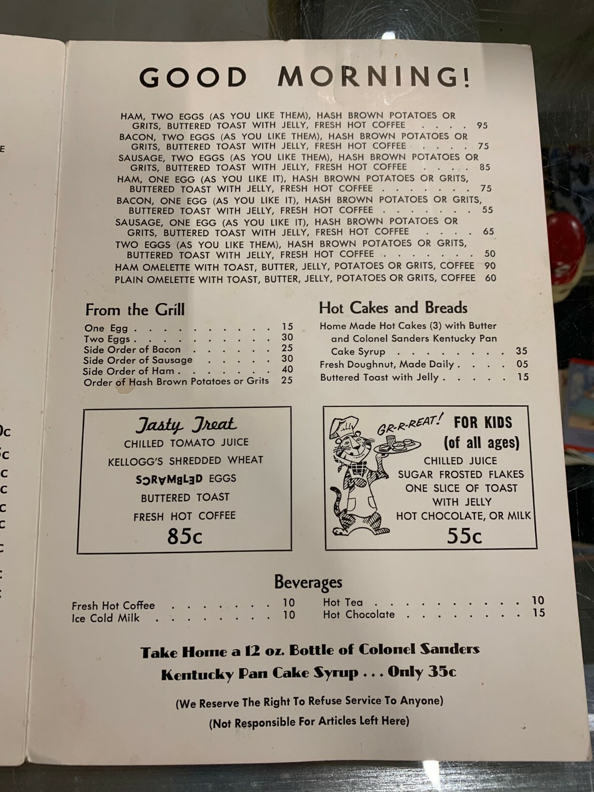 Very Rare Colonel Drive-In Richmond Kentucky Menu Colonel Sanders KY ...