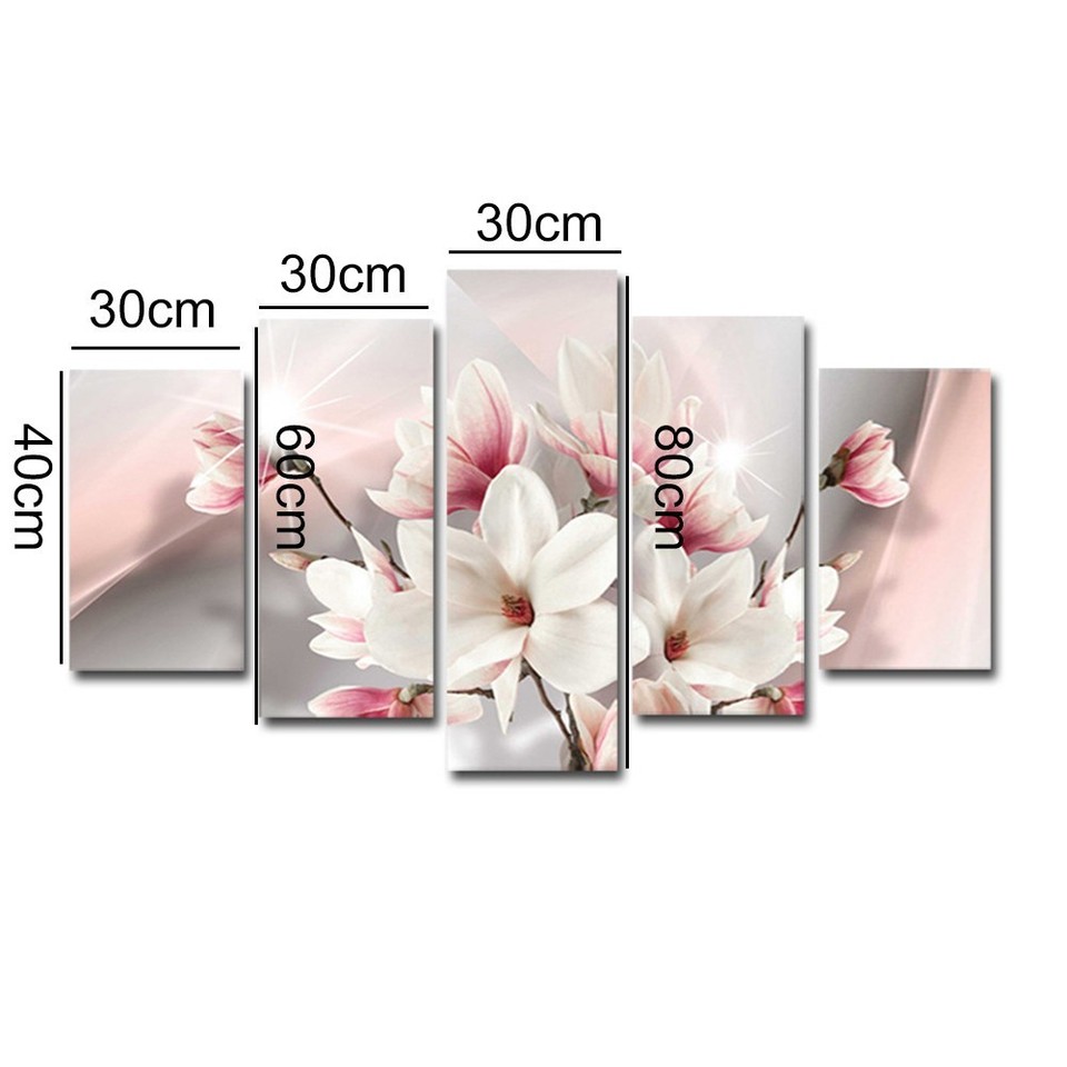 Modern Floral Print Flower Canvas Art Five-panel Composition Living ...