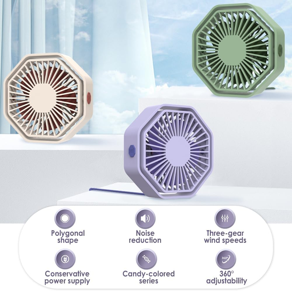 Mini USB Fan Desk Fan 3 Speeds 360°Rotation Portable Table Fan Quiet ...