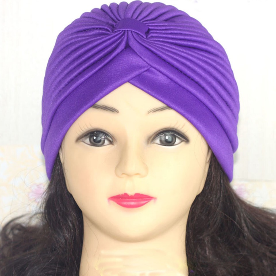 Plain Stretchy Ladies Chemo Turban Indian Cloche Trendy Fashion Pleated ...