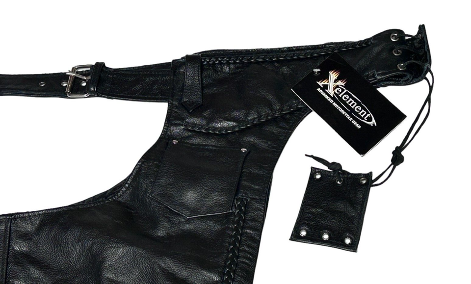 Xelement 7701 Women's Black 'Braided' Leather Motorcycle Chaps Size 10 ...