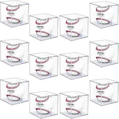 12 PRO SAFE BASEBALL DISPLAY CASE BALL CUBES WITH CRADLE UV PROTECTION ...