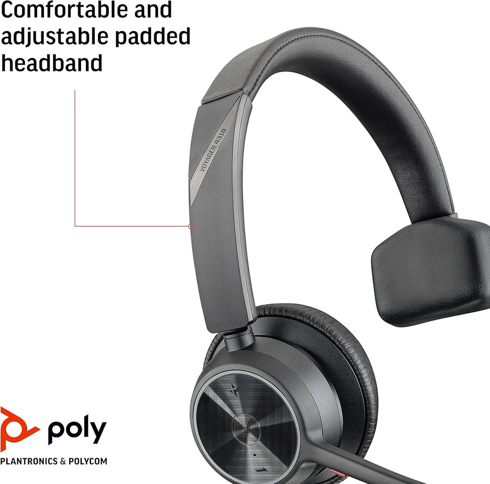 Poly Voyager 4310 UC Wireless Headset Single-Ear Headset w/ Boom Mic ...