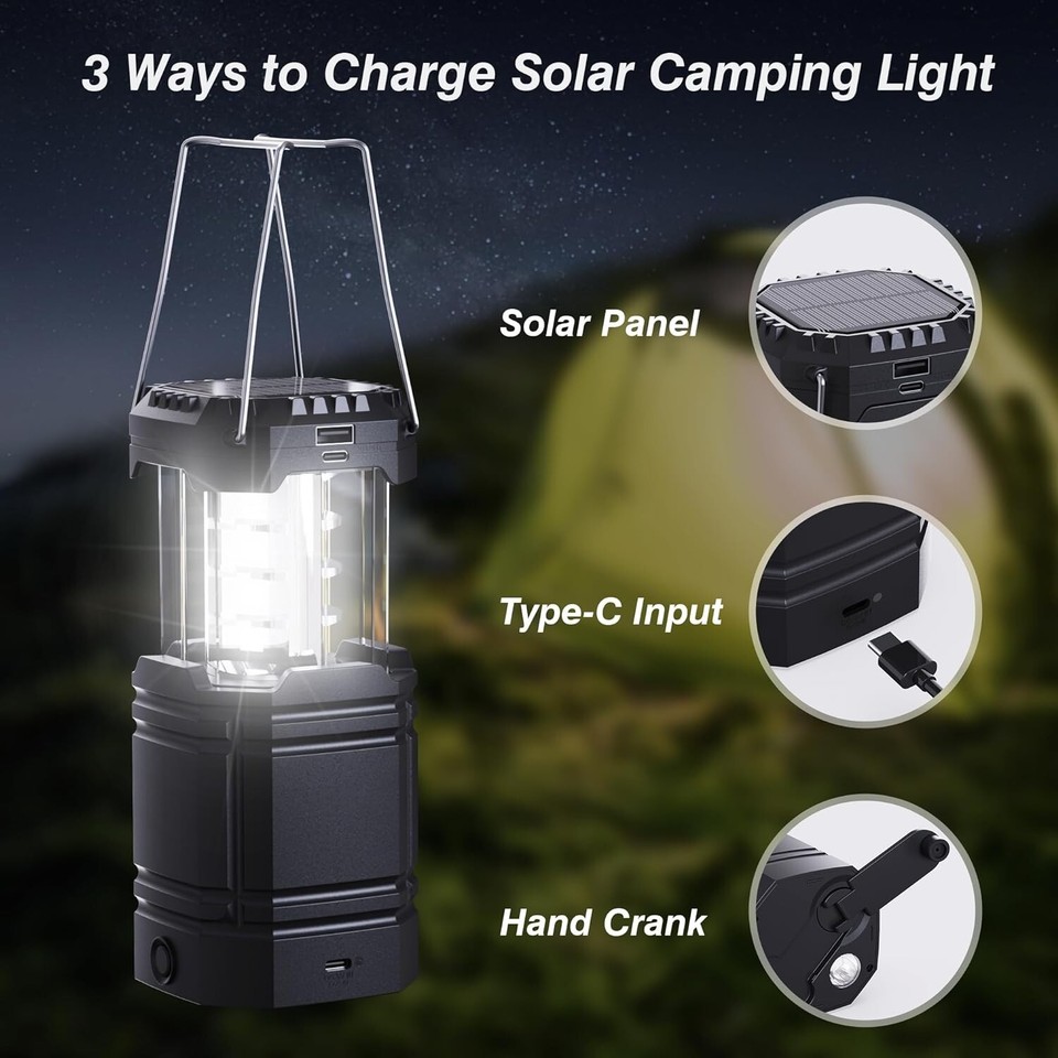 3000 Large Capacity Hand Crank Solar Camping Lantern, Portable Ultra ...