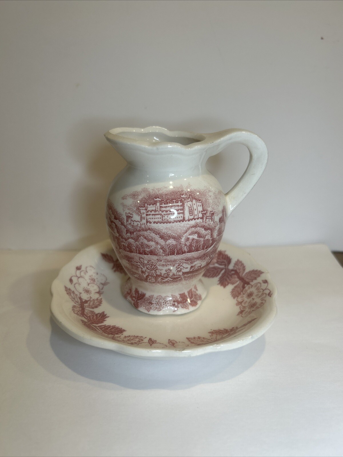 Vintage Red Toile Cream Pitcher & Plate Set Mid Century White 4” X 5 ...