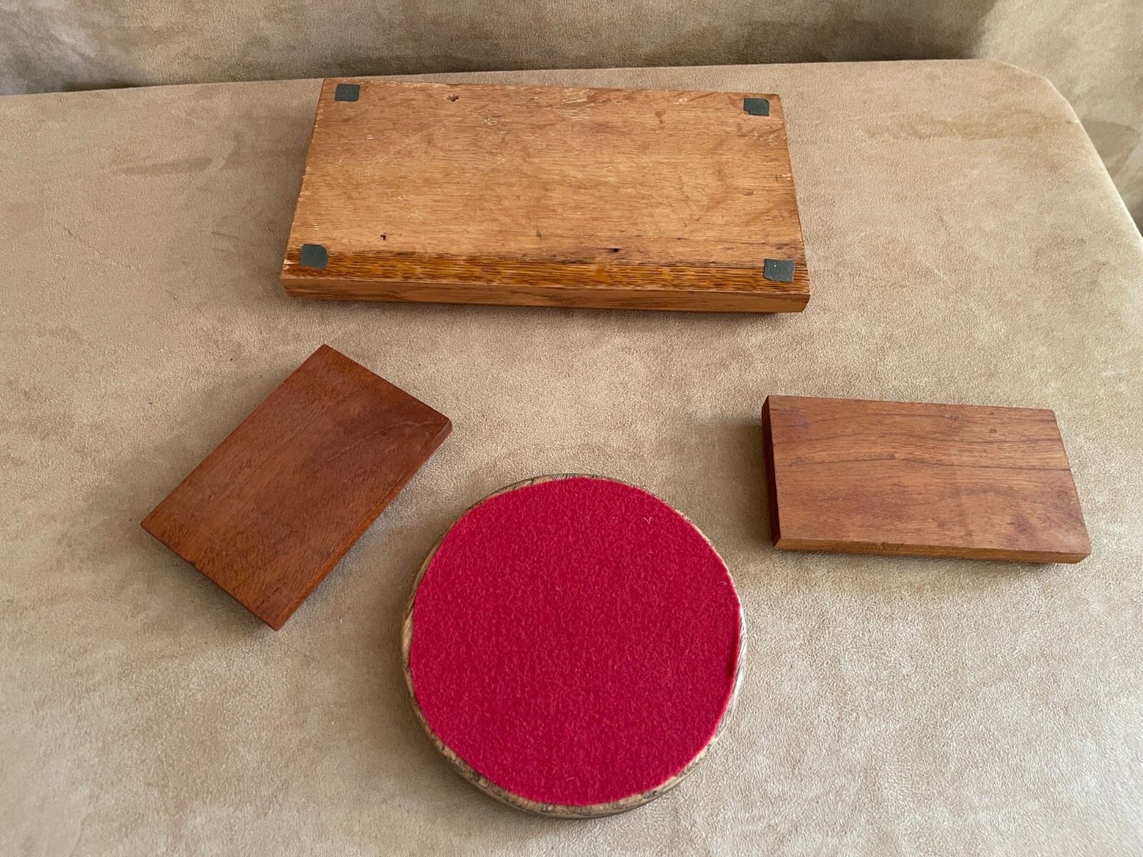 Lot of 3 wooden display bases rectangle round figurine collectible 4 to ...