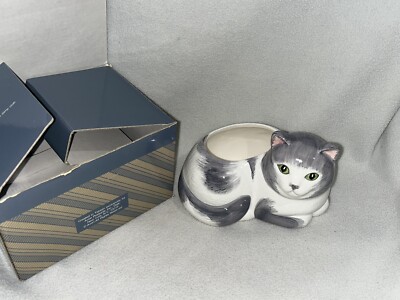 Vintage Avon Cat Planter Grey And White Cat Green Eyes 4” Tall | eBay