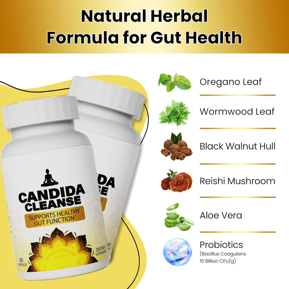 Candida Cleanse Gut & Colon Support 60 Capsules For Women & Men, Fast ...