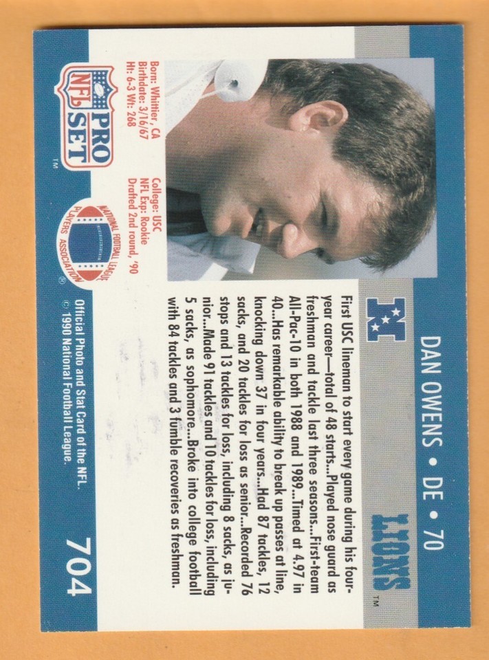 Dan Owens Detroit Lions AUTO Signed 1990 Pro Set USC Trojans | eBay