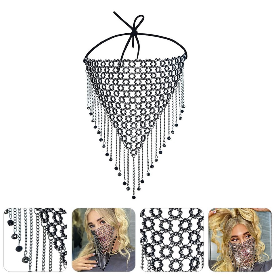 Crystal Rhinestone Tassel Mask Mesh Face Chain for Masquerade Dance ...