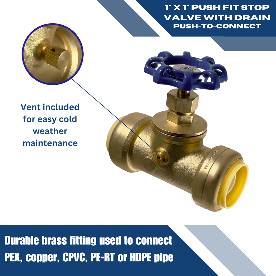 2 Piece XFITTING 1" Push Fit Gate Valve with Drain and Vent, 2-5-3=2 | eBay