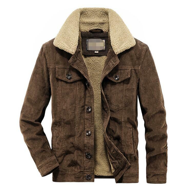 Men's Cord Jacket Furry Lined Wool Collar Thicken Work Single Breasted ...