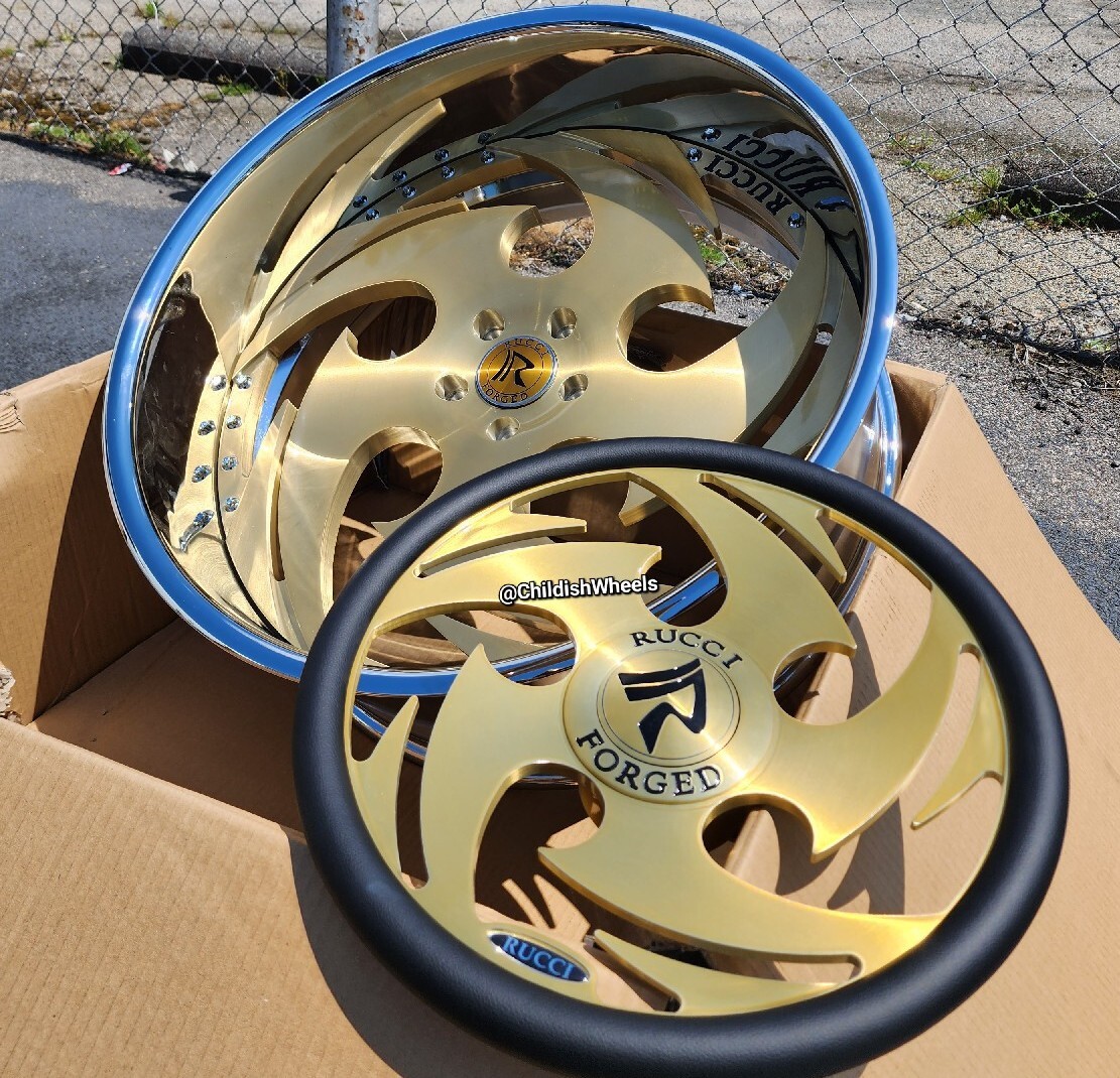 24" Rucci Ganja 5x120 2pc Wheels Rims | Brushed Gold Face & Chrome Lip ...