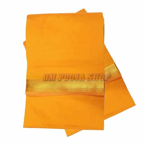 Orange Color Dhoti With Angavastram - Pure Silk and Golden Border Om ...