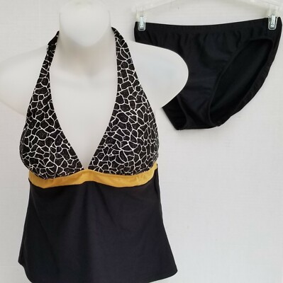 STYLE & CO (2) Piece Gold Accents Halter Tankini + Hipster Bottom ...